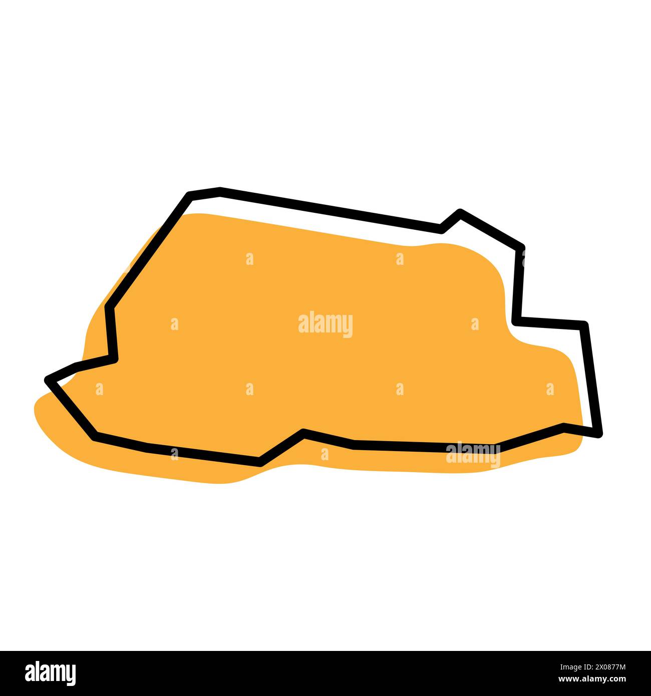 Bhutan country simplified map. Orange silhouette with thick black sharp ...