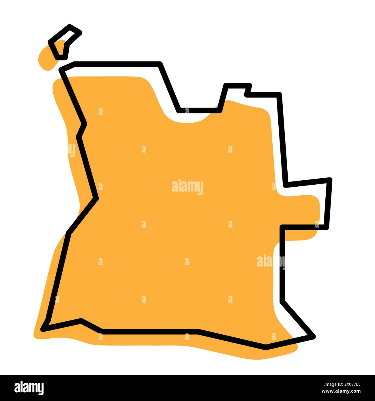 Angola country simplified map. Orange silhouette with thick black sharp ...