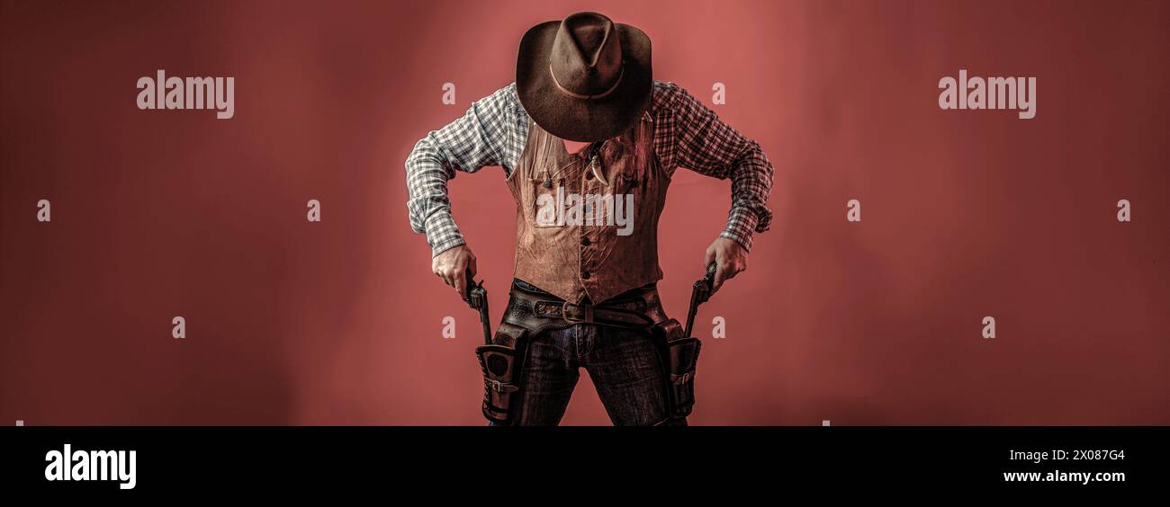Cowboy with a pistol, guy in a cowboy hat with a gun. Western man with ...