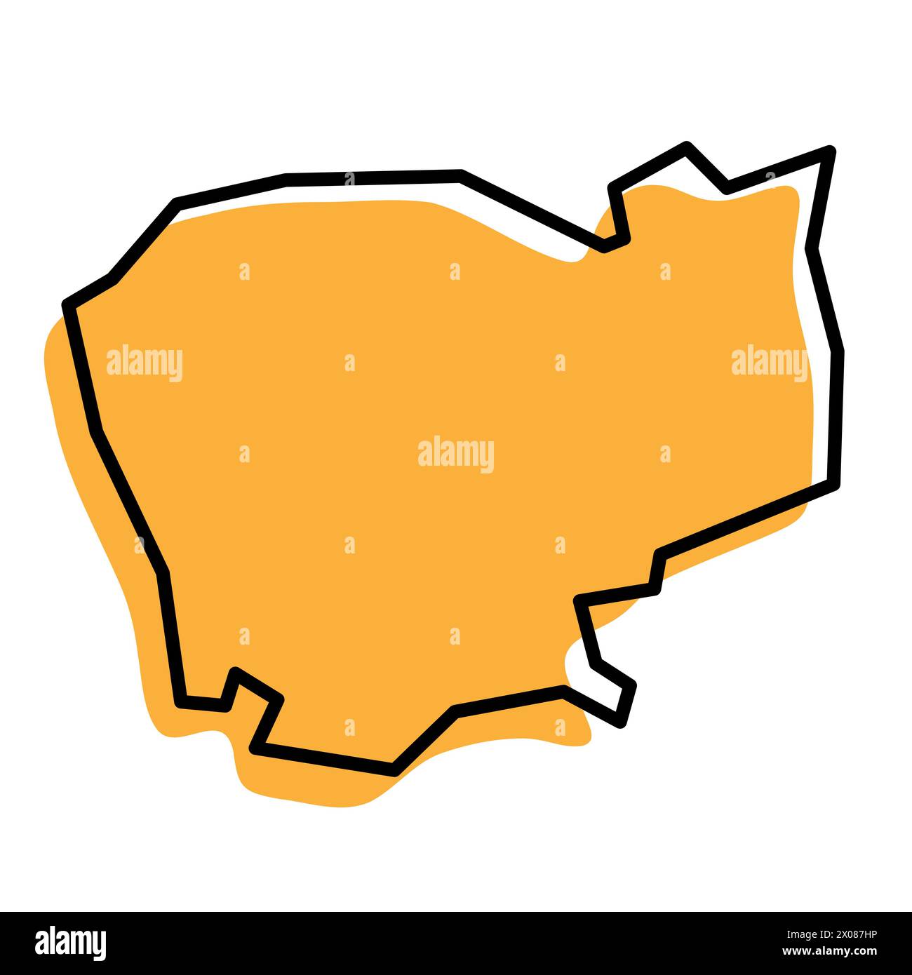 Cambodia country simplified map. Orange silhouette with thick black ...