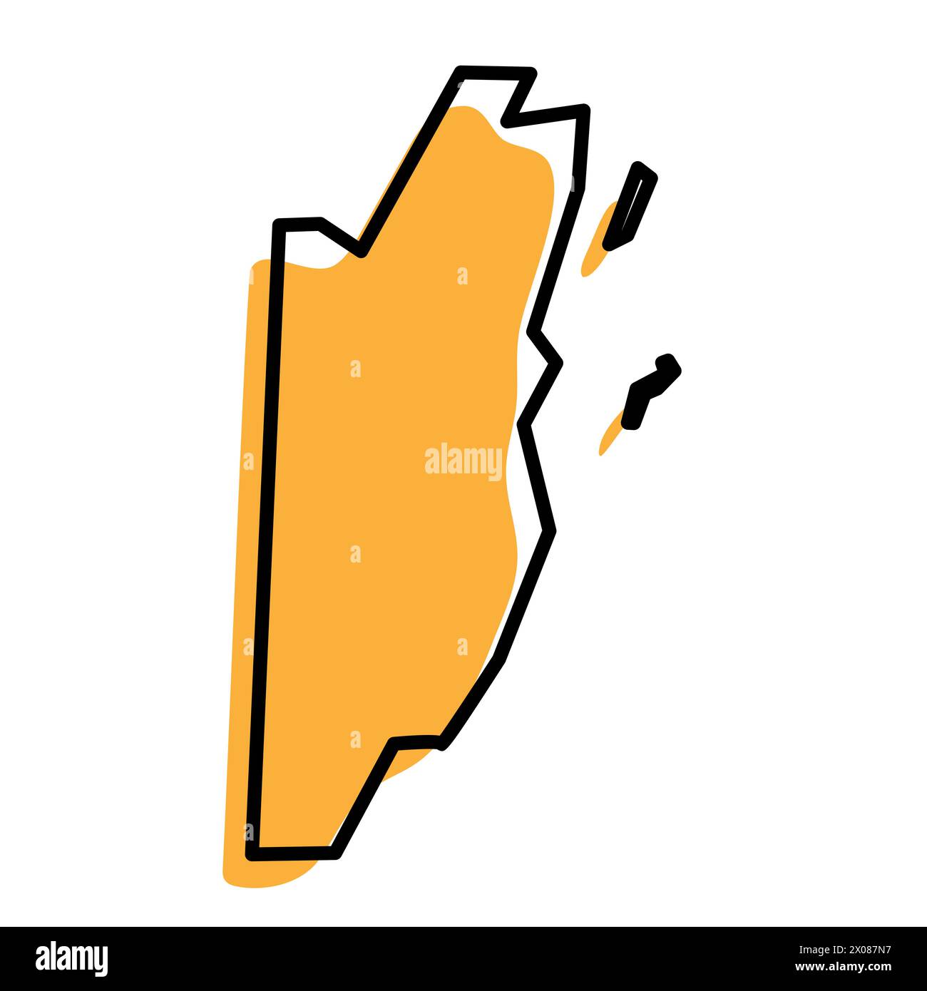 Belize country simplified map. Orange silhouette with thick black sharp ...