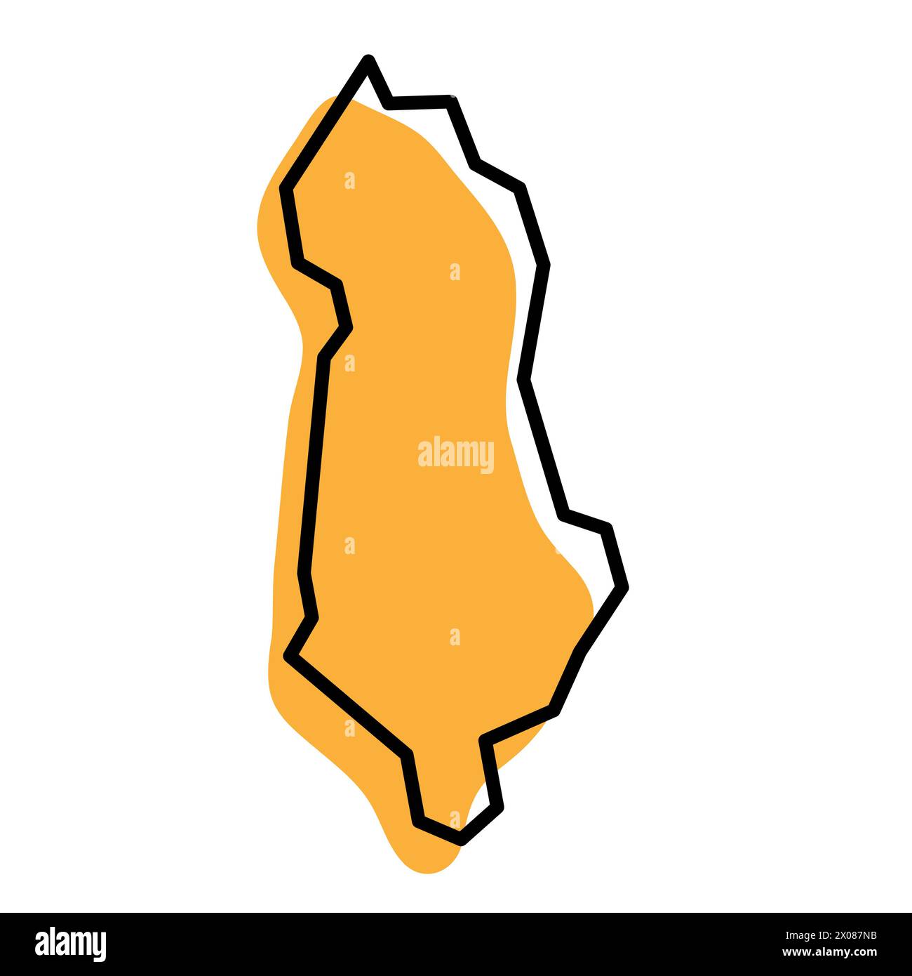 Albania country simplified map. Orange silhouette with thick black sharp contour outline ...
