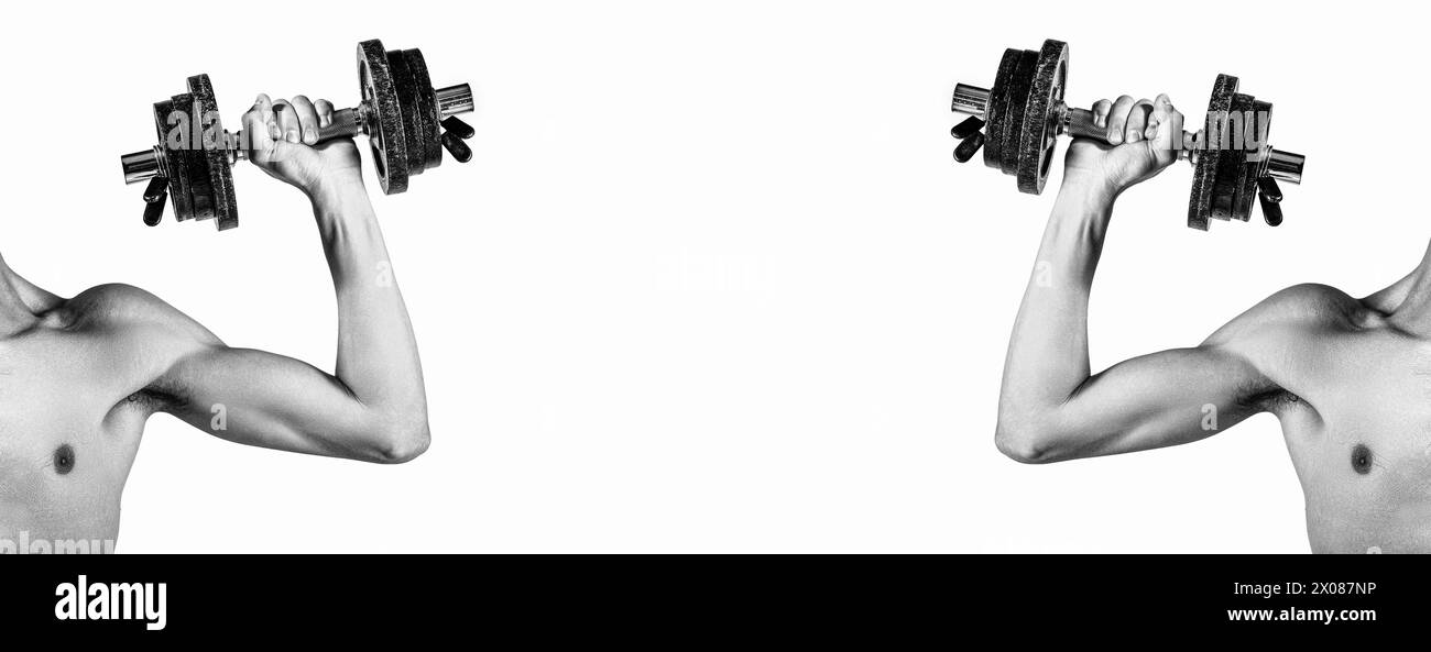 Weak man lift a weight, dumbbells, biceps, muscle, fitness. Nerd ...