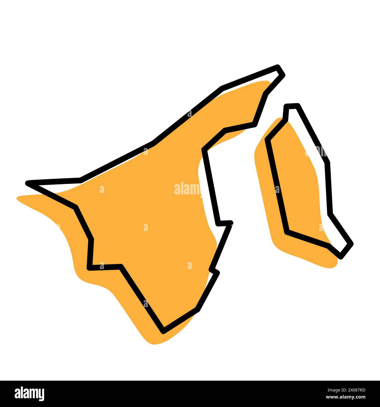 Brunei country simplified map. Orange silhouette with thick black sharp ...