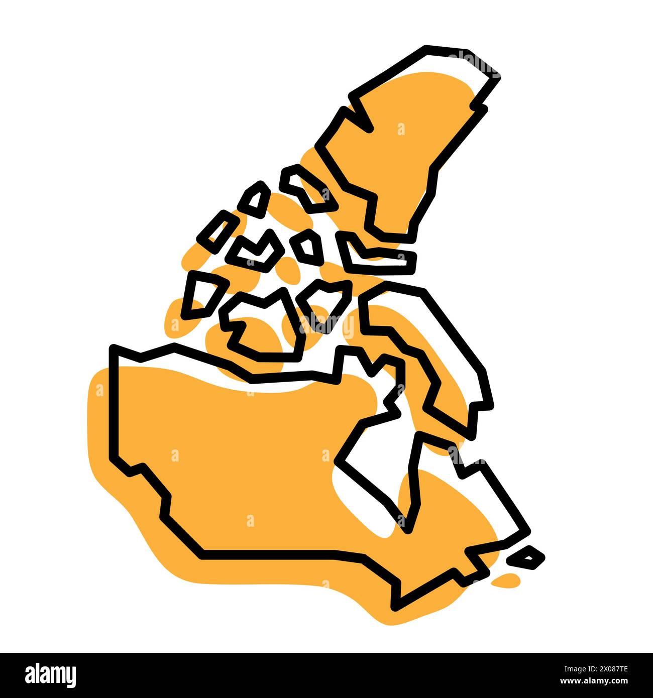 Canada country simplified map. Orange silhouette with thick black sharp ...
