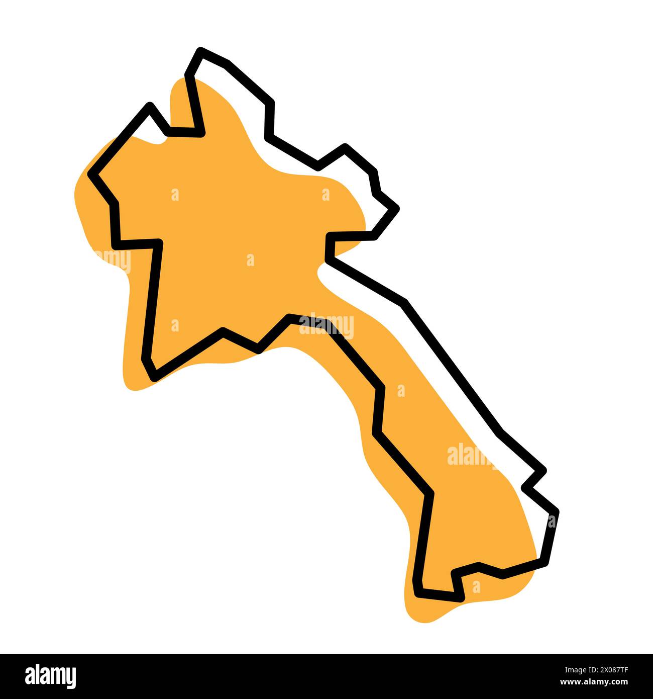Laos country simplified map. Orange silhouette with thick black sharp ...
