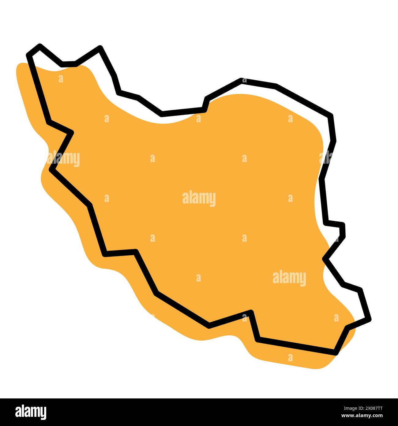 Iran country simplified map. Orange silhouette with thick black sharp ...