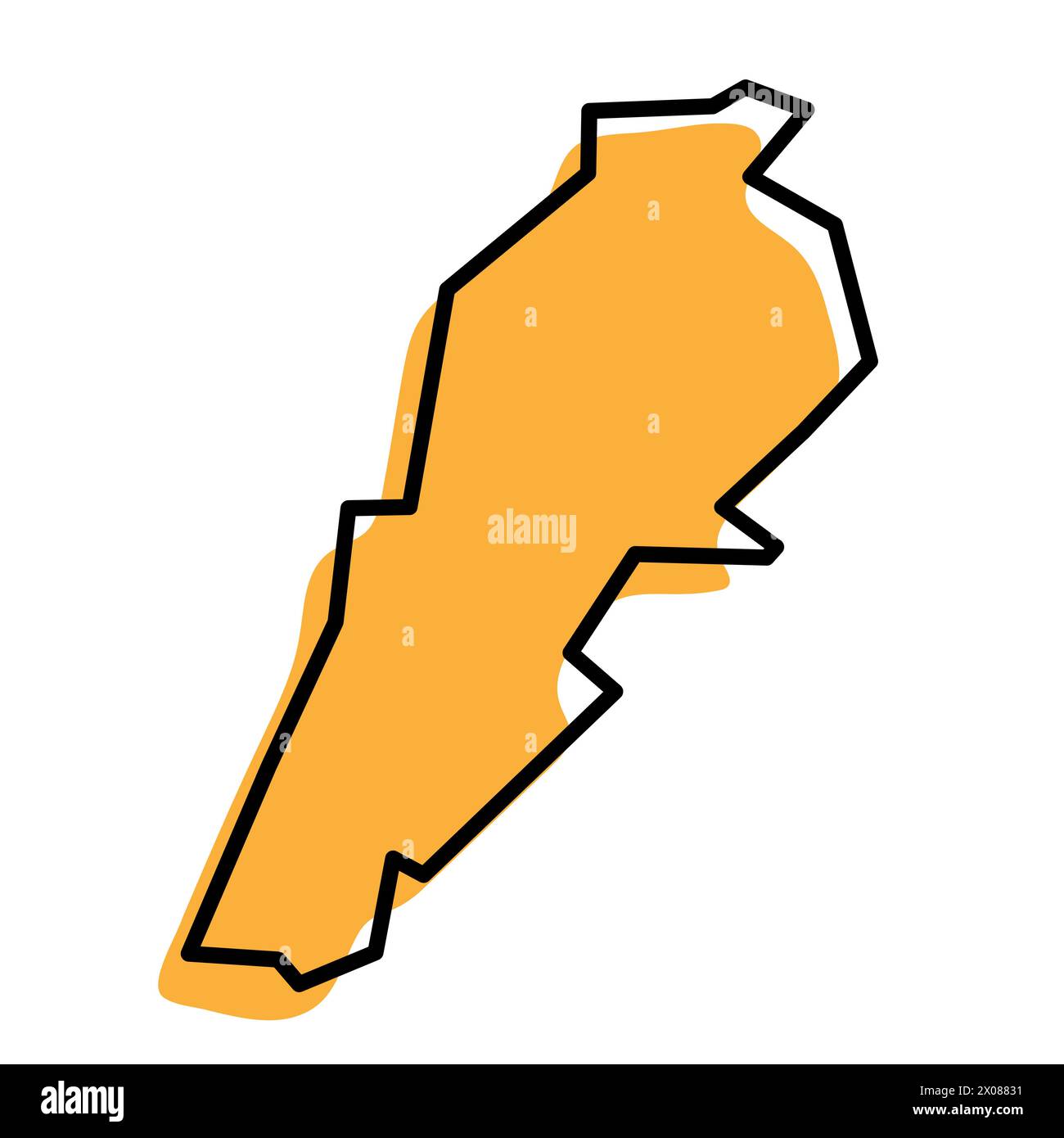 Lebanon country simplified map. Orange silhouette with thick black ...