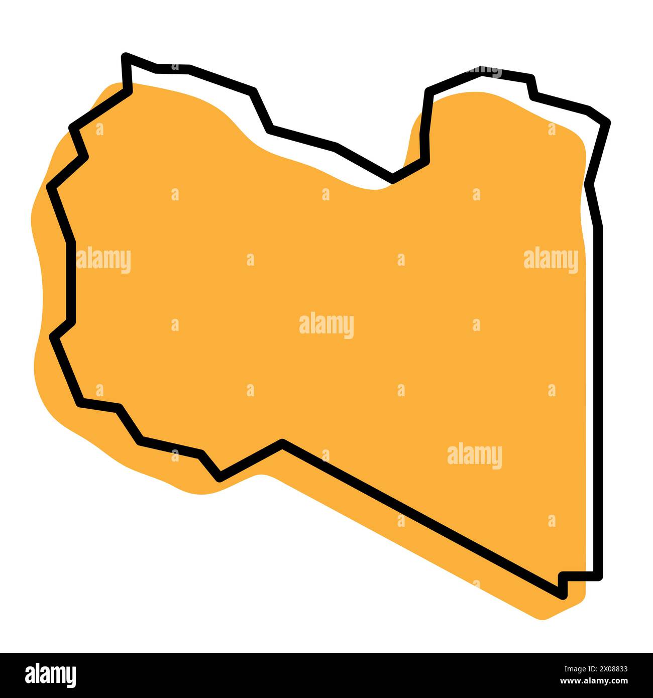 Libya country simplified map. Orange silhouette with thick black sharp ...