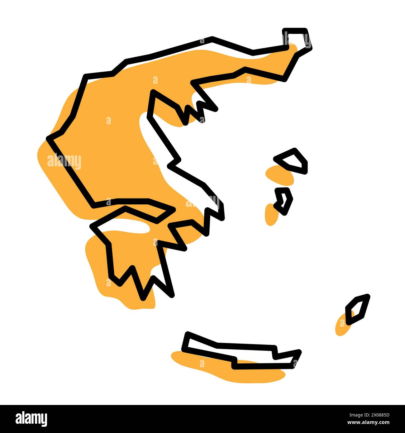 Greece country simplified map. Orange silhouette with thick black sharp ...