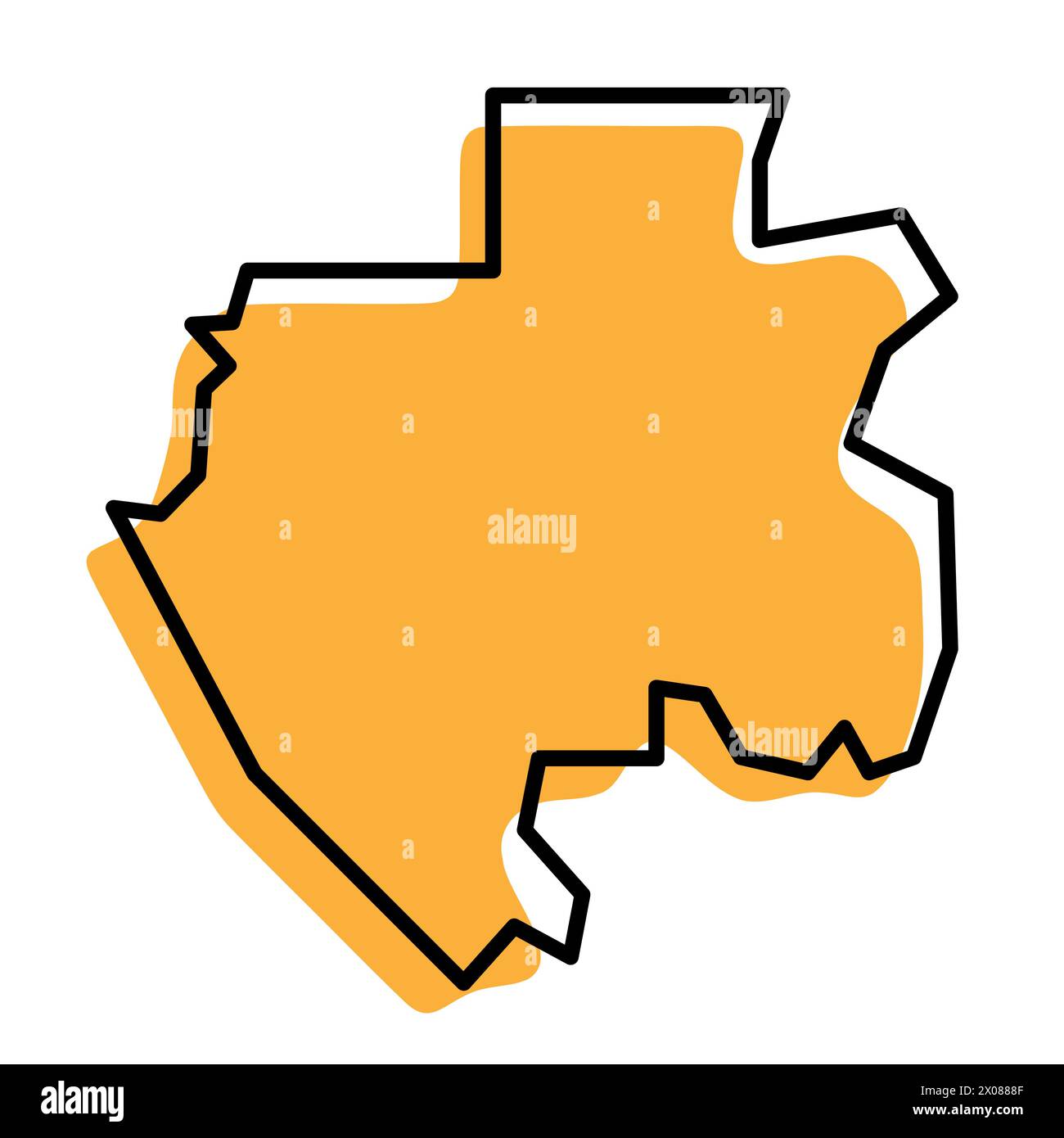 Gabon country simplified map. Orange silhouette with thick black sharp ...