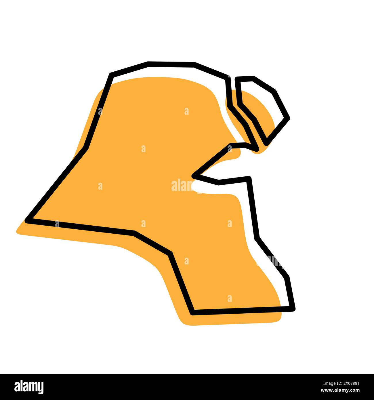 Kuwait country simplified map. Orange silhouette with thick black sharp ...