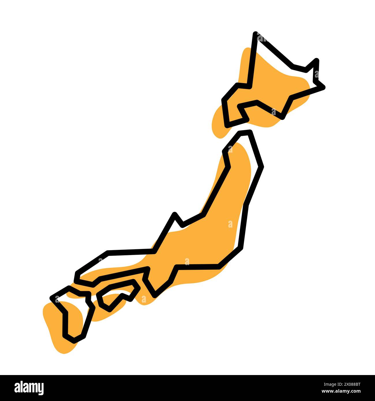 Japan country simplified map. Orange silhouette with thick black sharp ...