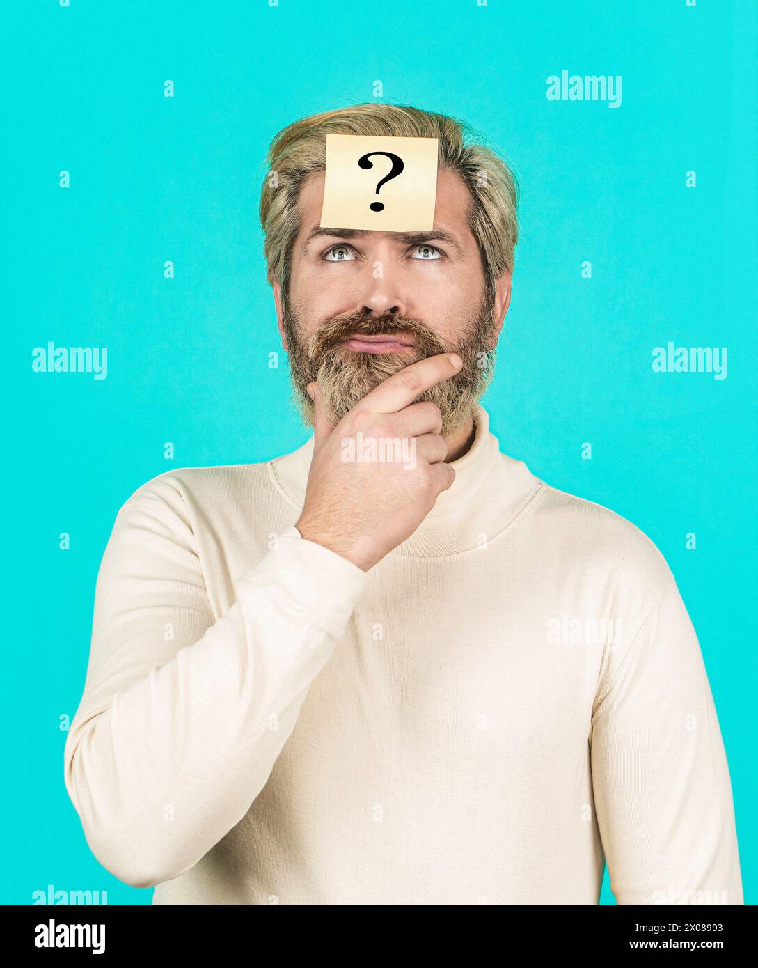 Paper notes with question marks. Beard man question mark in head ...