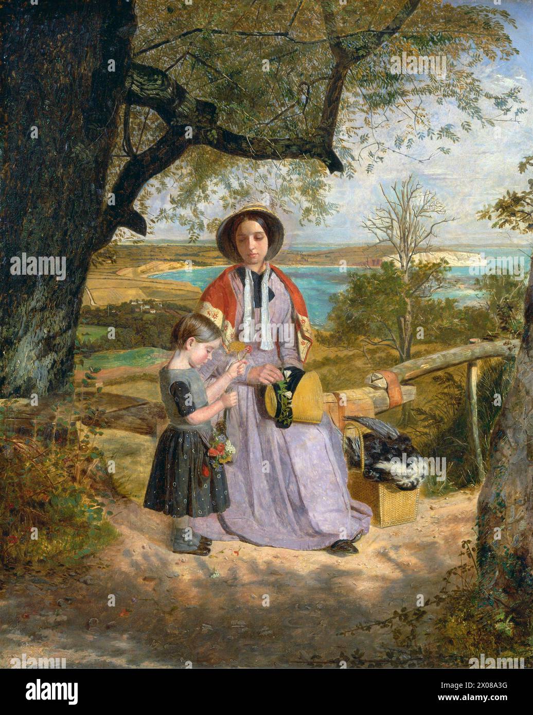 Mother and Child by a Stile, with Culver Cliff, Isle of Wight, in the ...