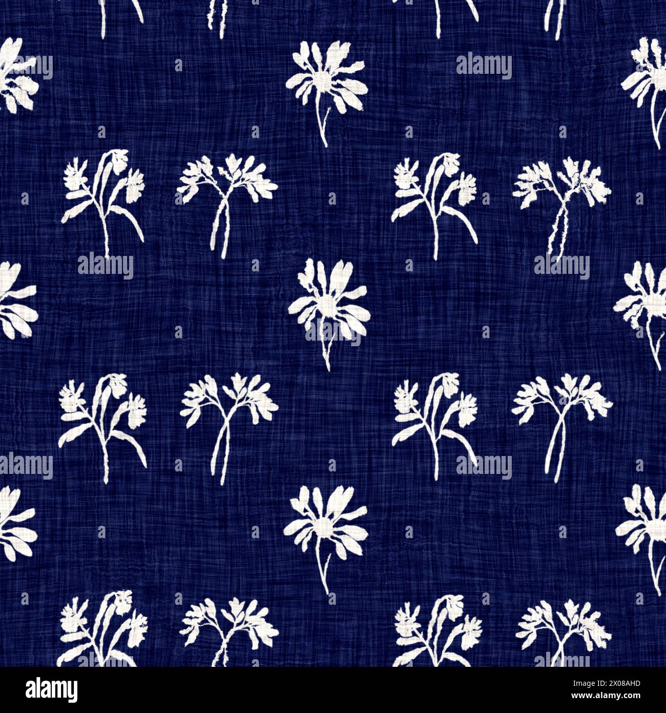 Indigo denim blue leaf motif seamless pattern. Japanese dye batik ...