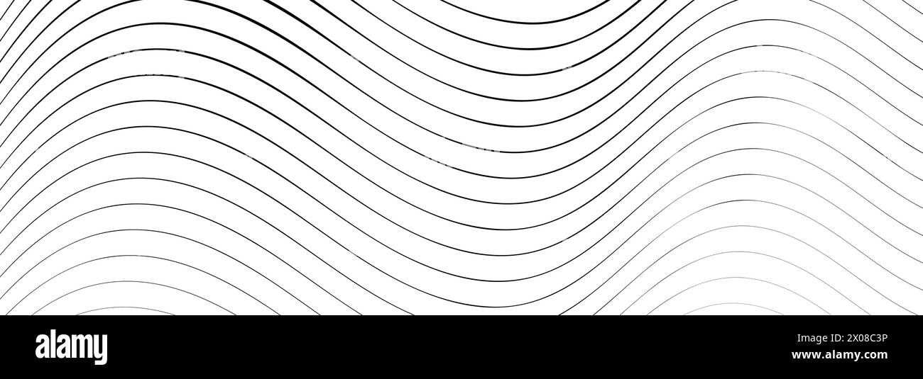 Black wavy lines that go from thin to thick. Striped waves drawn in ink ...