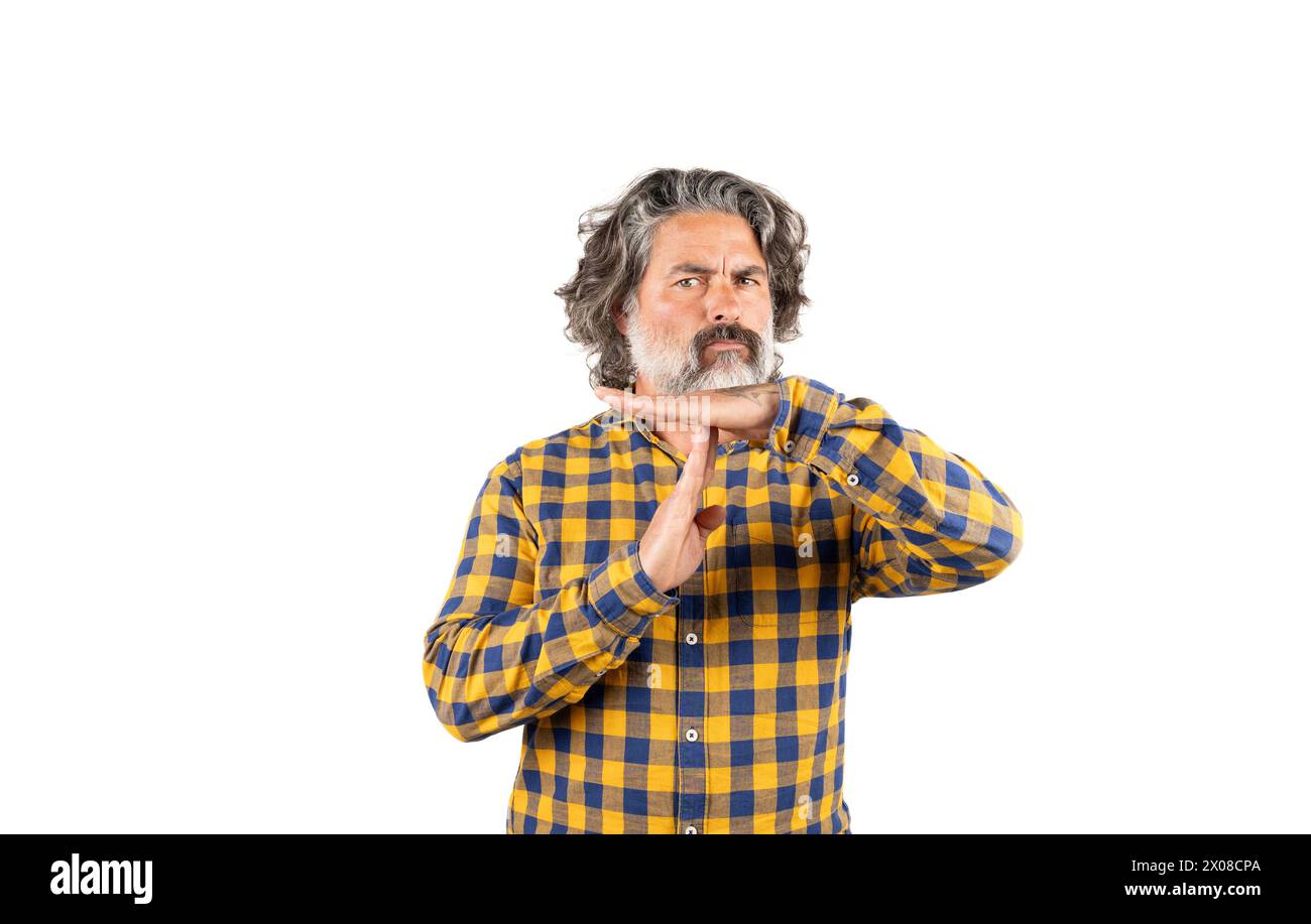 Serious man making time out gesture with hands as break concept ...