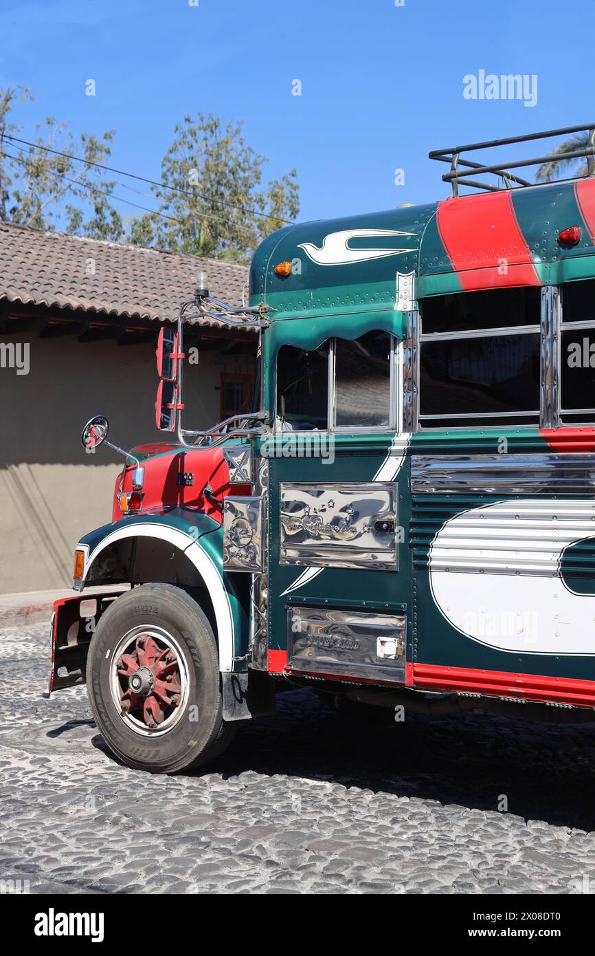 Antigua,Guatemala.Chicken bus.Vibrantly coloured privately owned bus ...