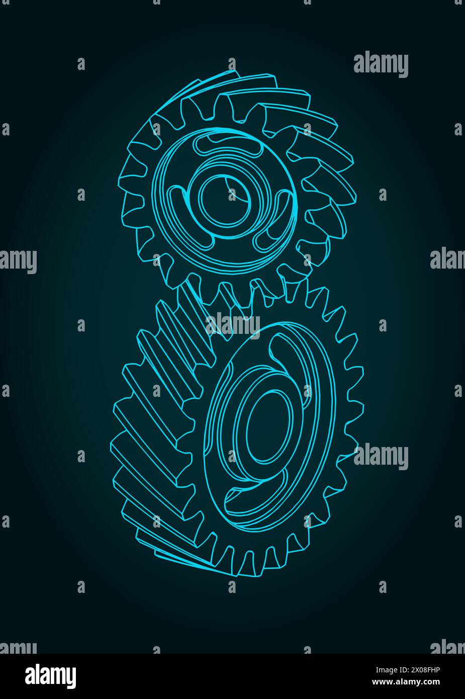 Stylized vector illustration of isometric blueprint of screw gears ...