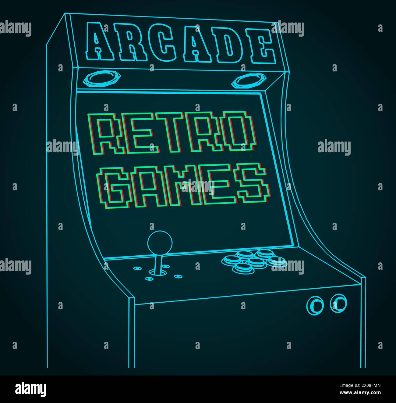Stylized vector illustrations of a retro arcade games cabinet Stock ...