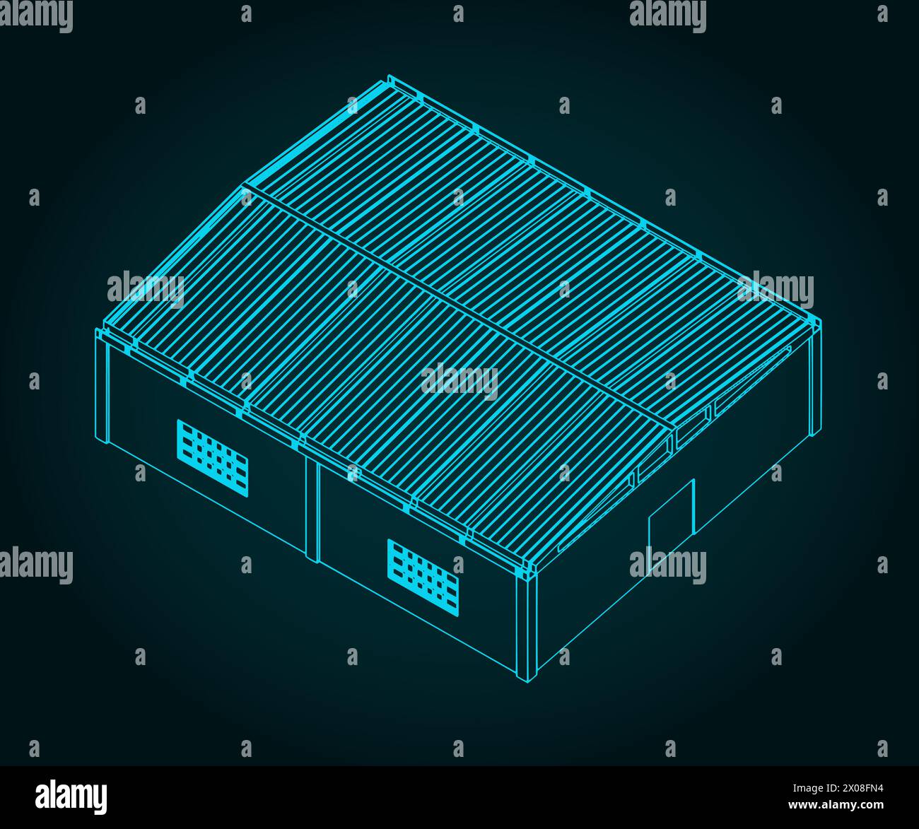 Stylized vector illustration of blueprint of a factory hangar Stock ...