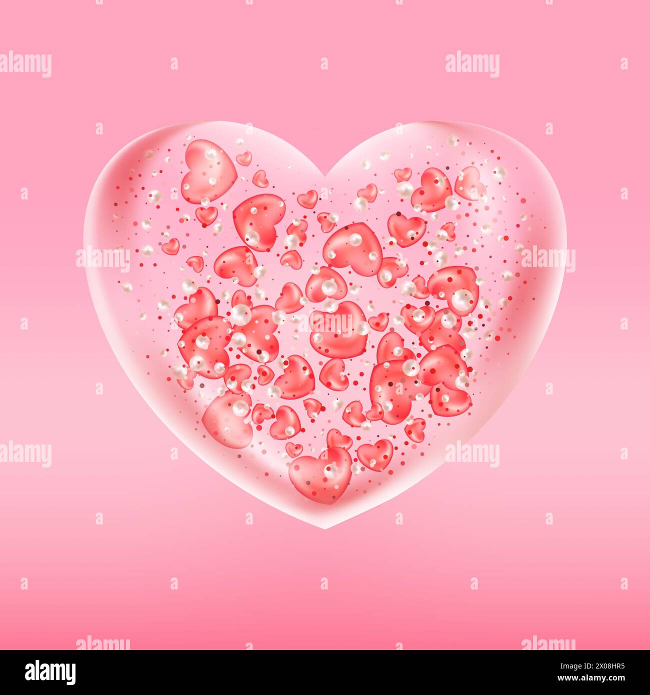 Red realistic glass heart. Plastic transparent heart shape bubble. 3d ...