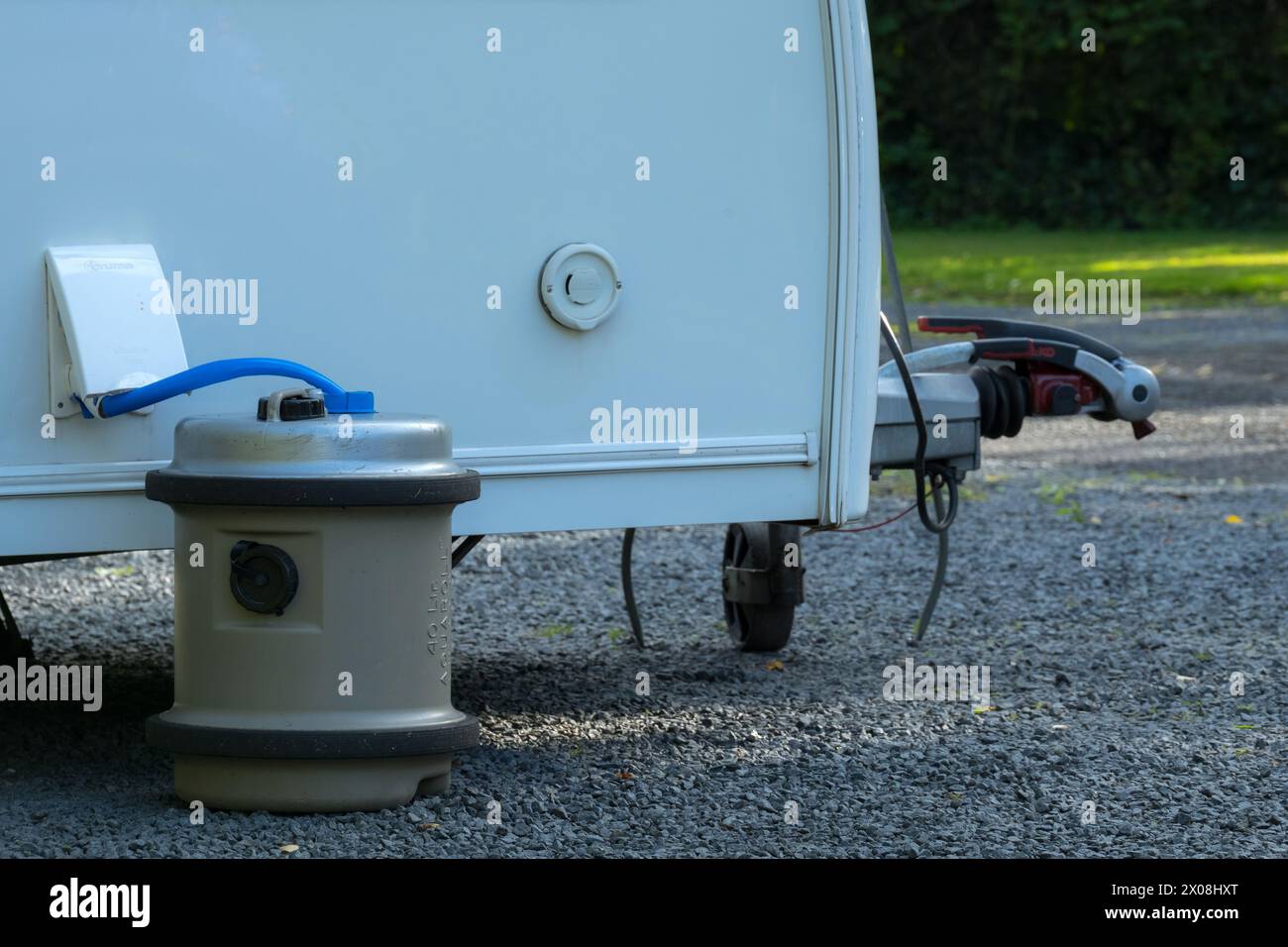 Caravan water tank at pitch site Stock Photo - Alamy