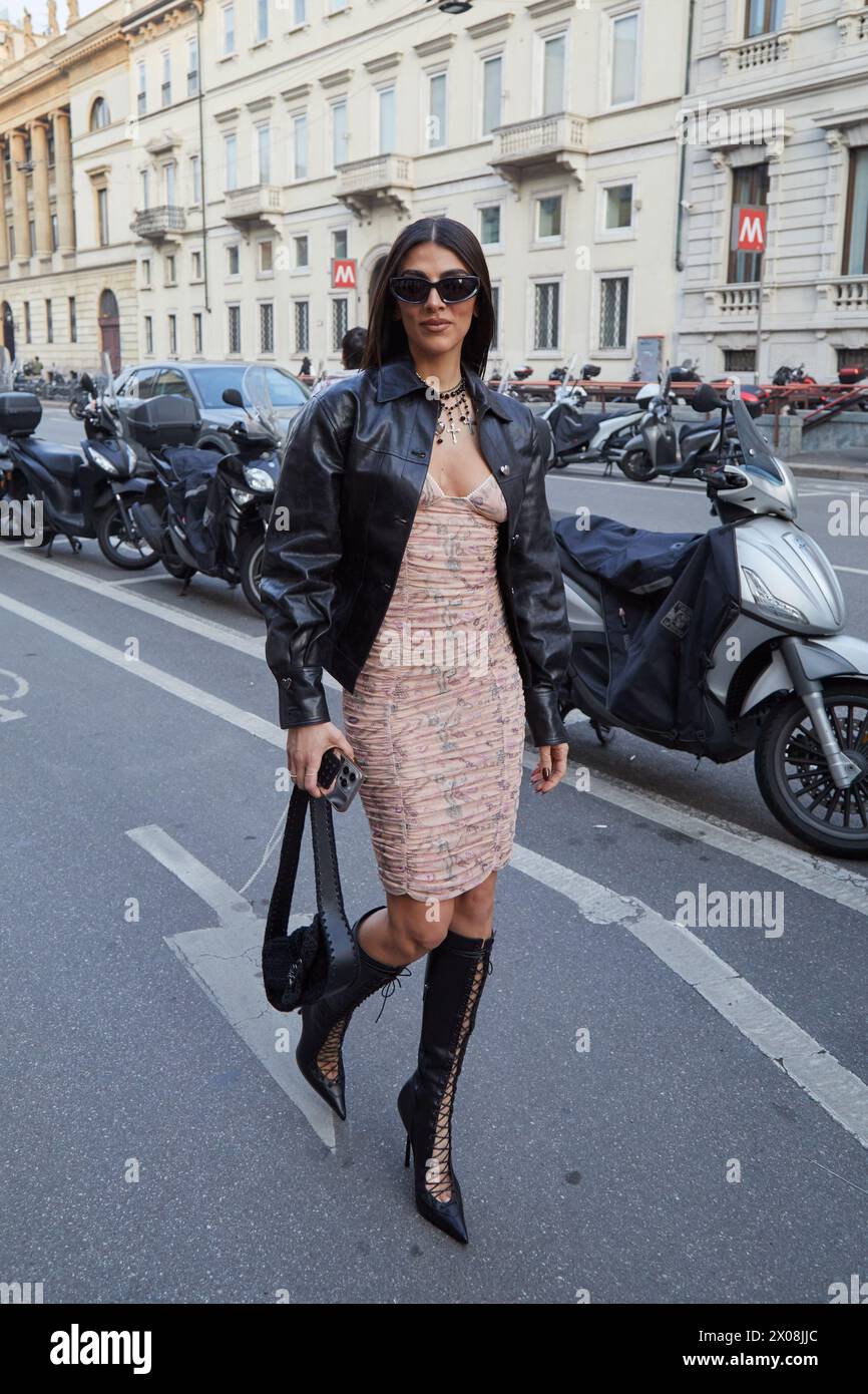 MILAN, ITALY - FEBRUARY 21 , 2024: Giulia Salemi before Marco Rambaldi ...