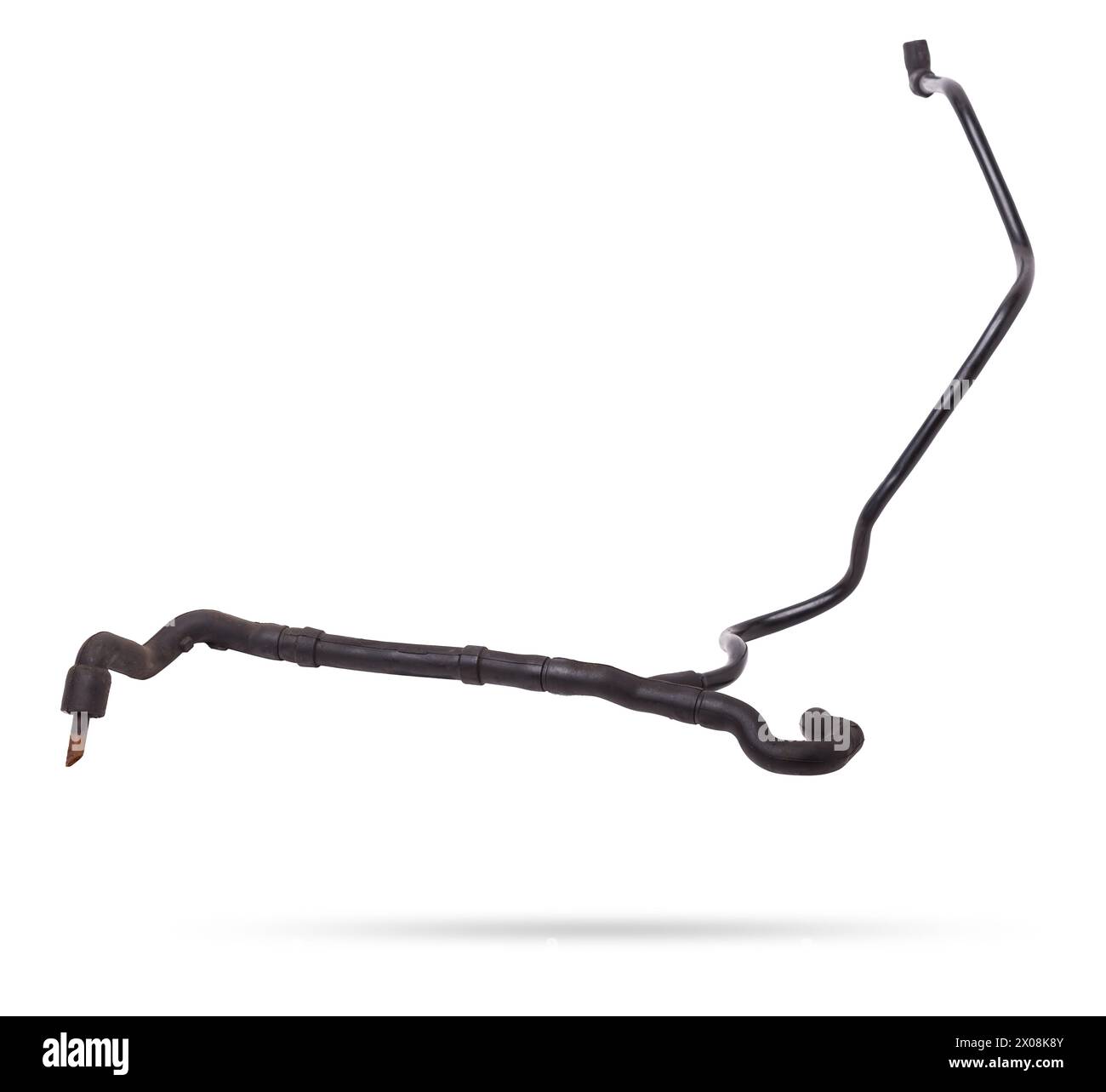 Black rubber hose of the car engine cooling system on a white isolated ...
