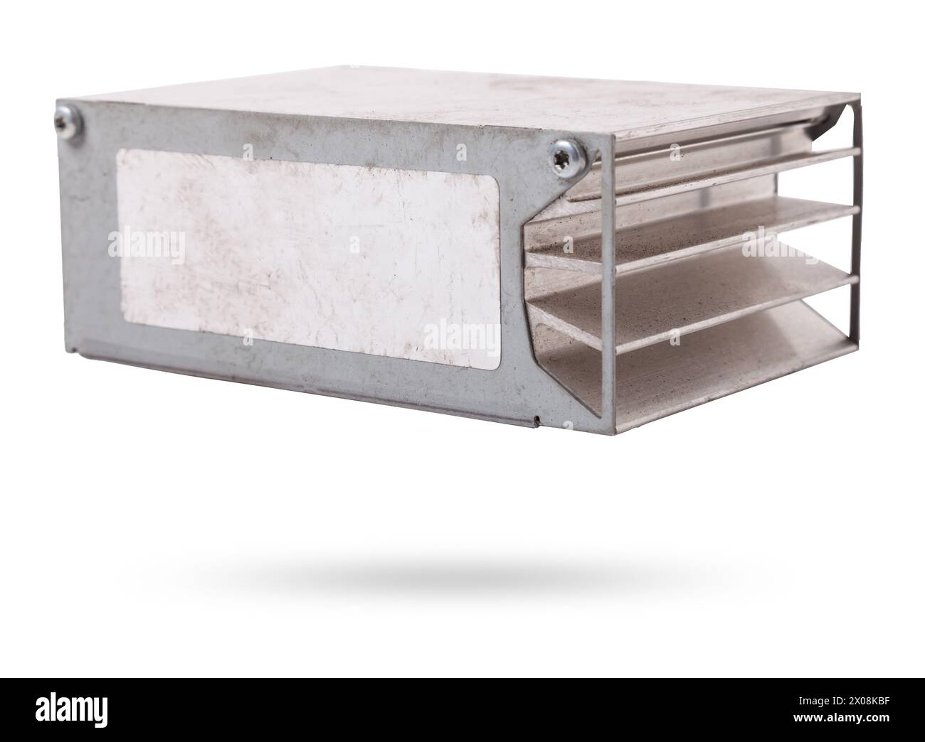 Plastic car engine control unit with metal elements on a white isolated ...