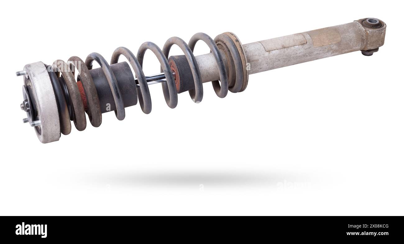 Shock absorber struts with black springs after being used on a car ...