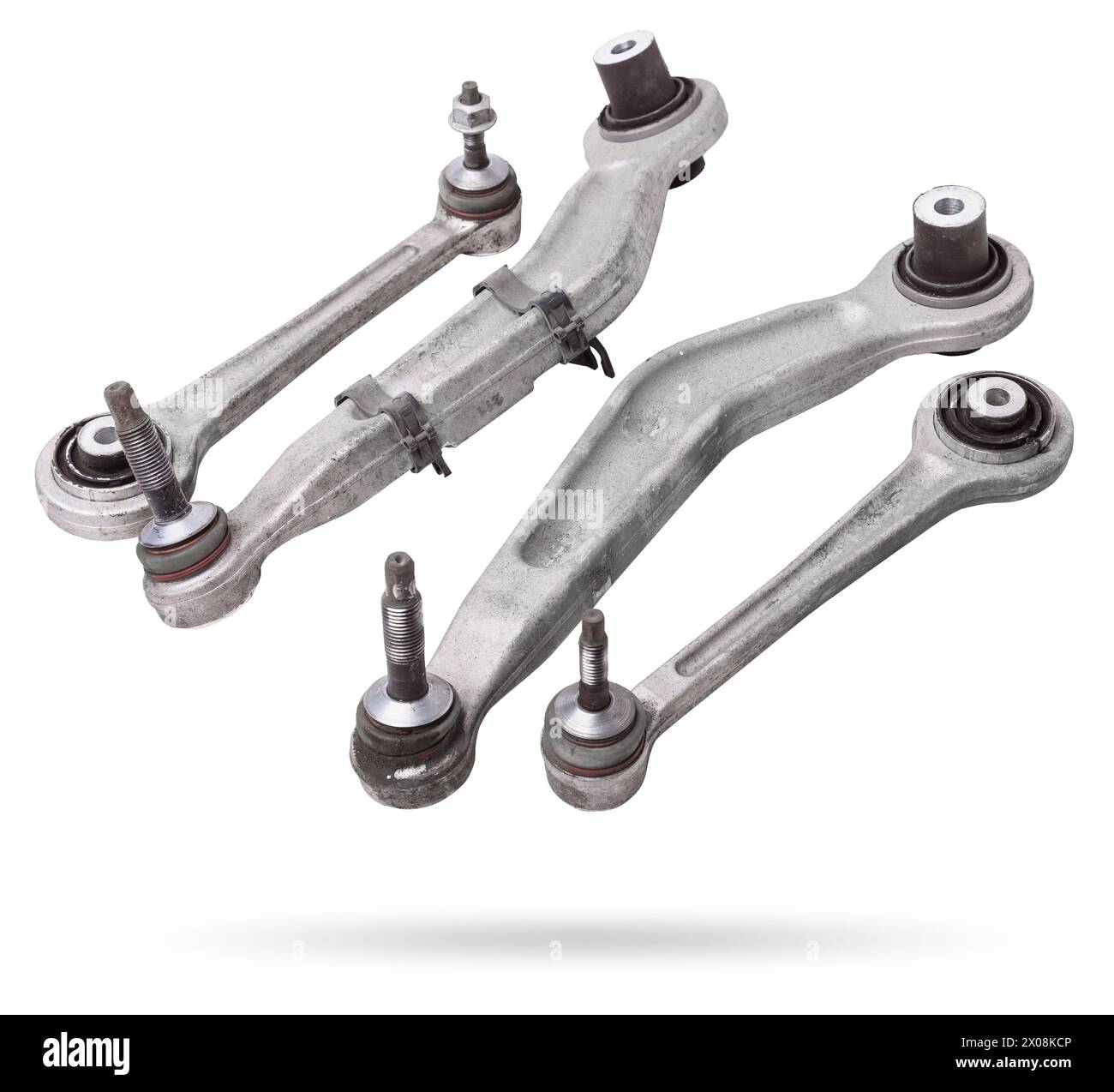 Curved metal chassis arm lever with ball and rubber-metal joint with ...