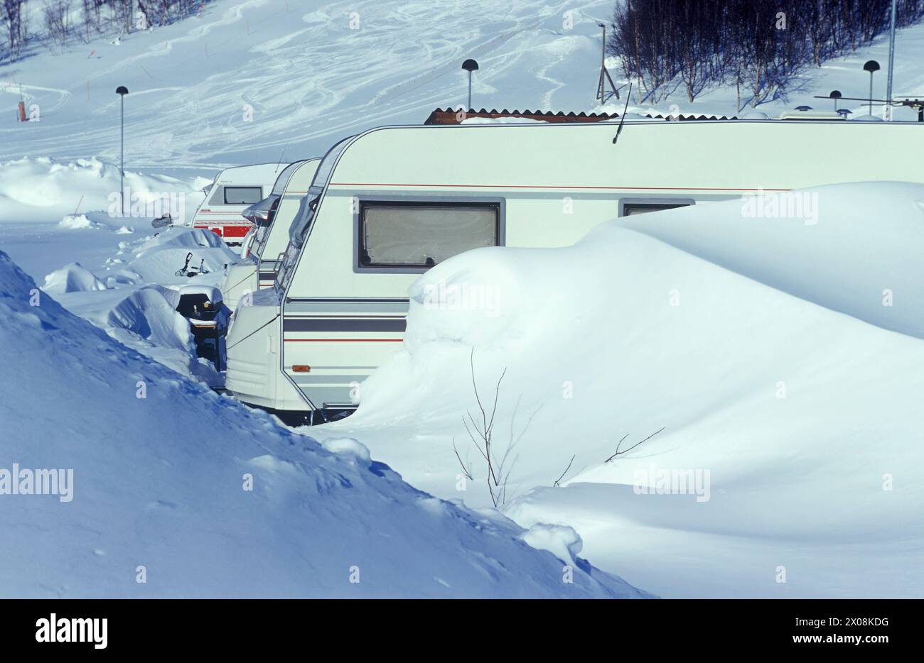 Caravan camping at ski resort Stock Photo - Alamy