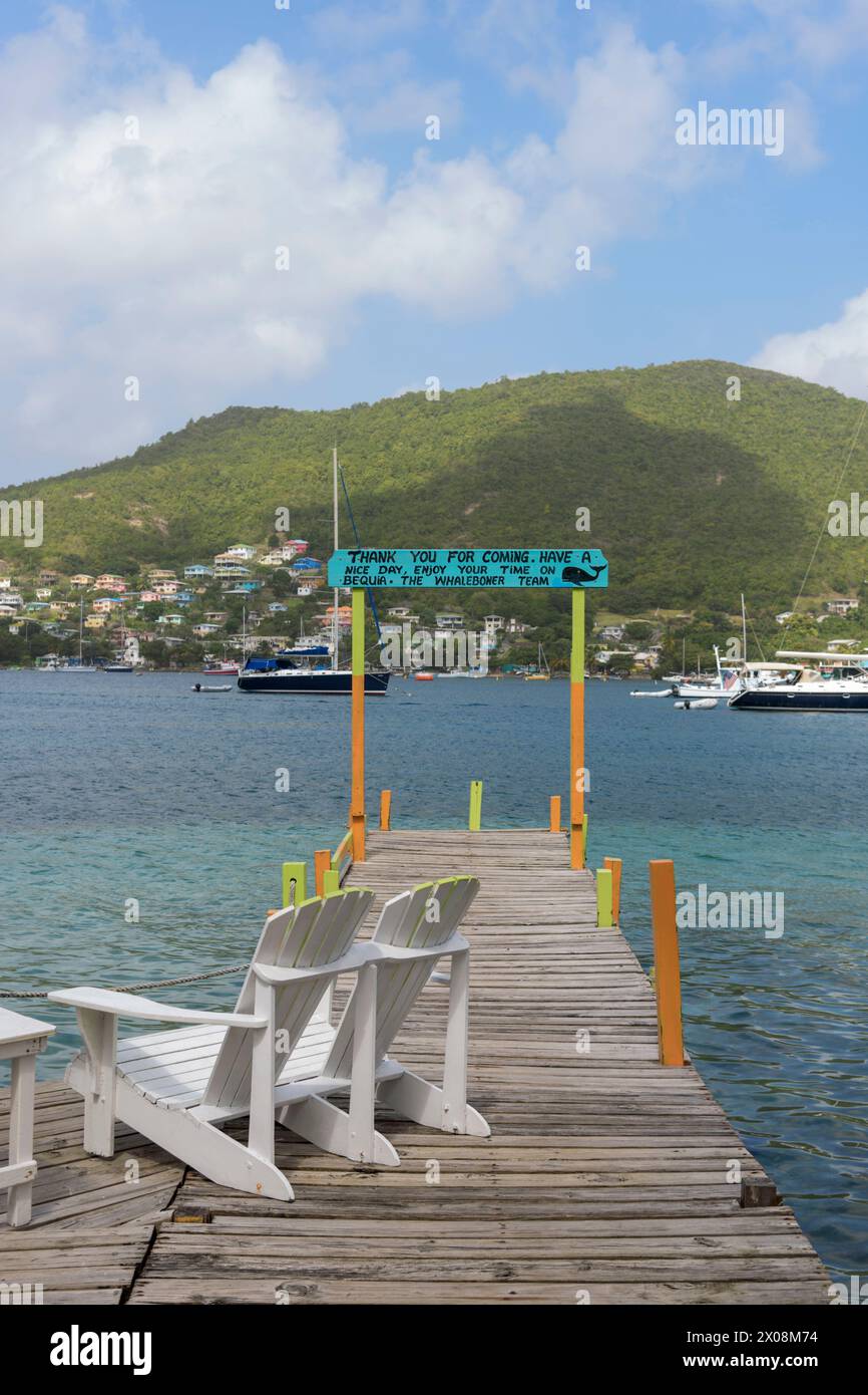 Boat jetty in Admiralty Bay Harbour, Port Elizabeth, Bequia Island, St ...