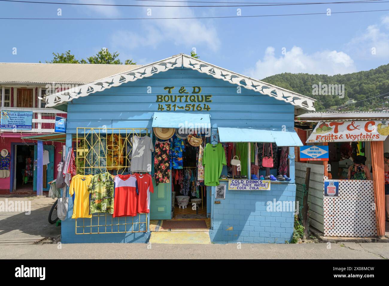 T&D Boutique, a colourful painted clothes shop, Port Elizabeth, Bequia ...