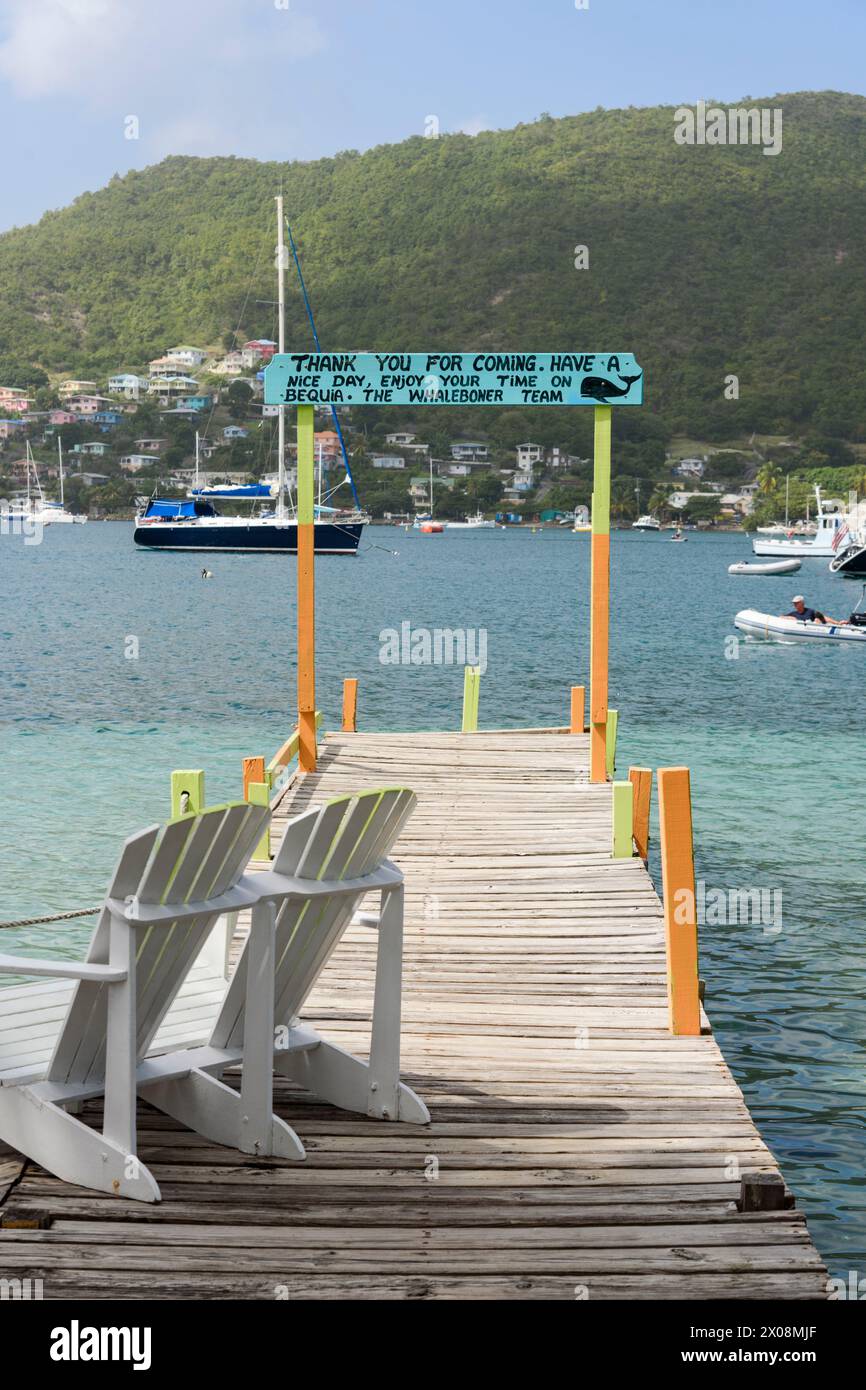 Boat jetty in Admiralty Bay Harbour, Port Elizabeth, Bequia Island, St ...