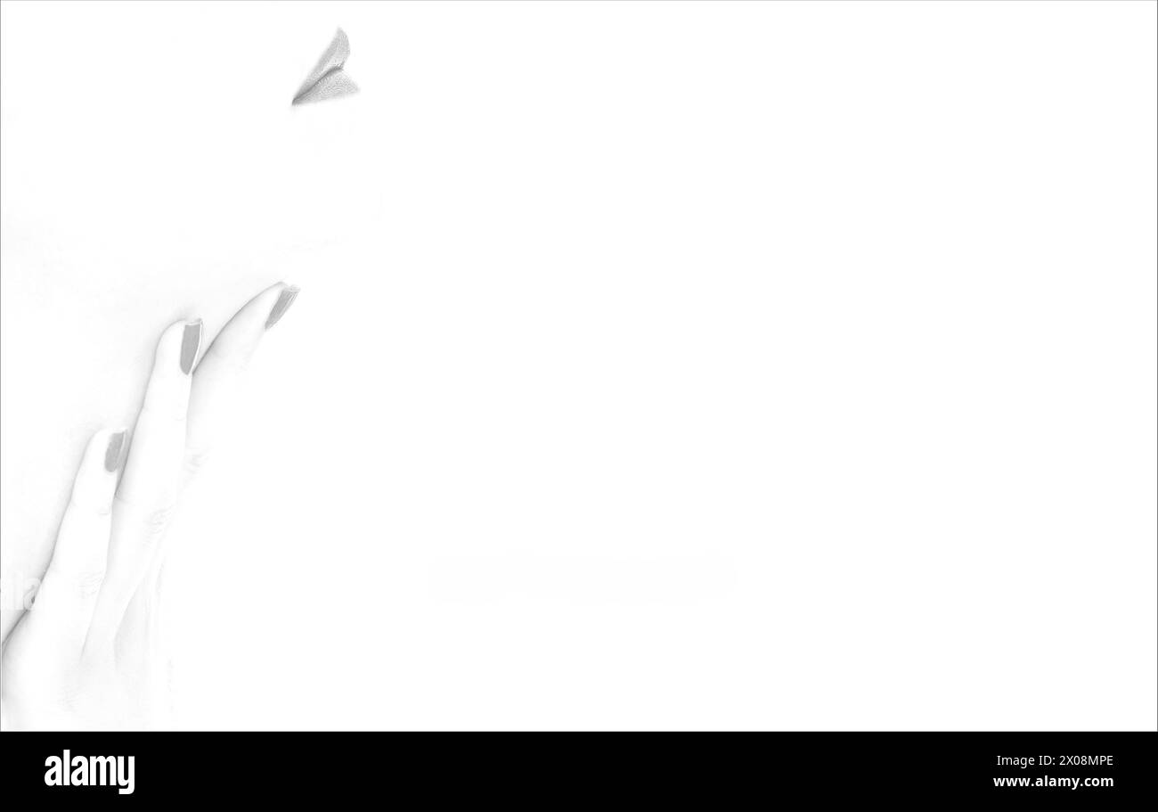 Minimal face and hand, illustration of a background, monochrome ...