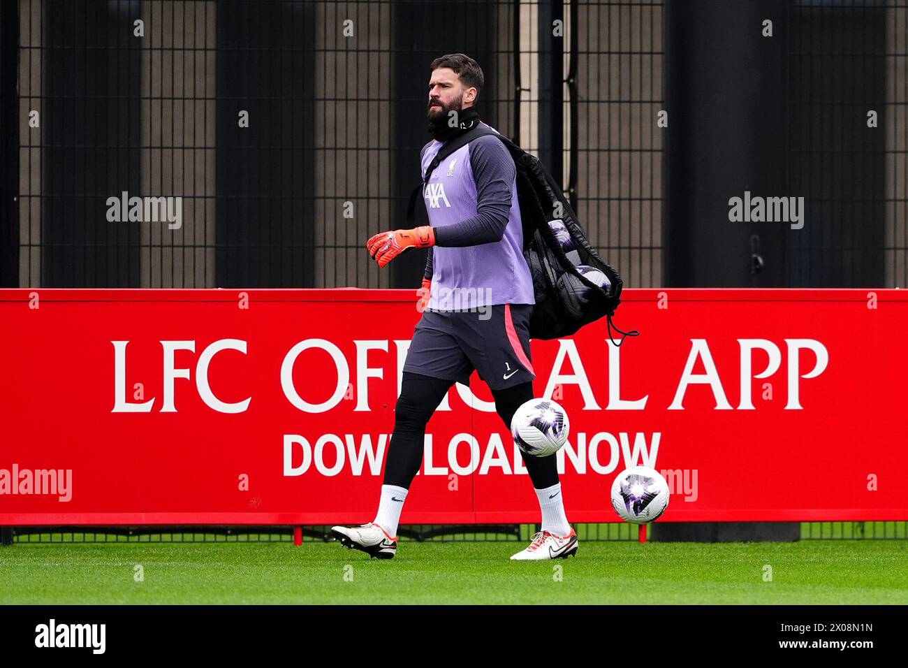 Liverpool goalkeeper Alisson Becker during the training session at the ...