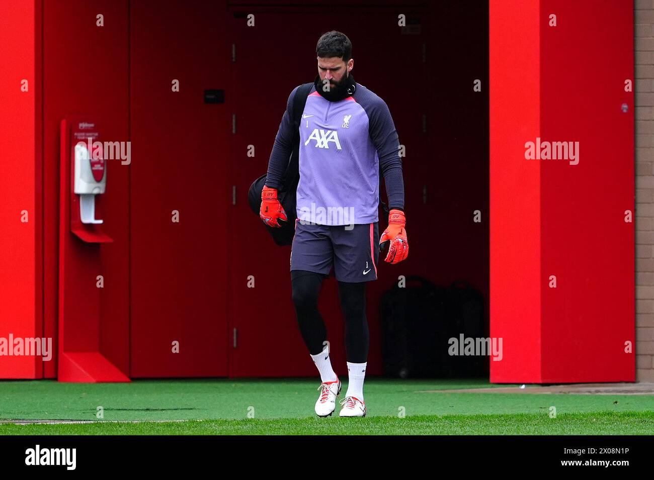 Liverpool goalkeeper Alisson Becker during the training session at the ...