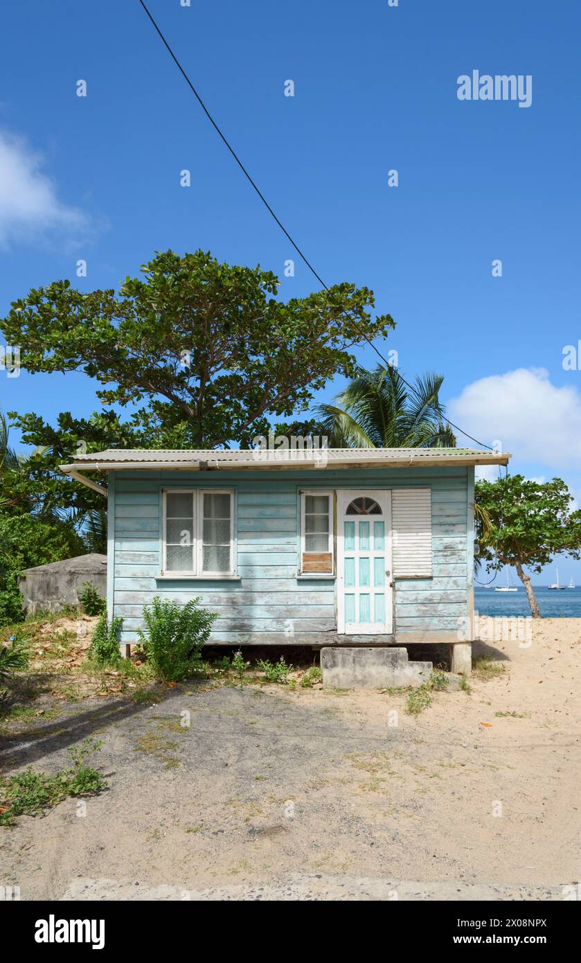 Blue painted wooden beach hut on Lower Bay beach, Lower Bay. Bequia ...