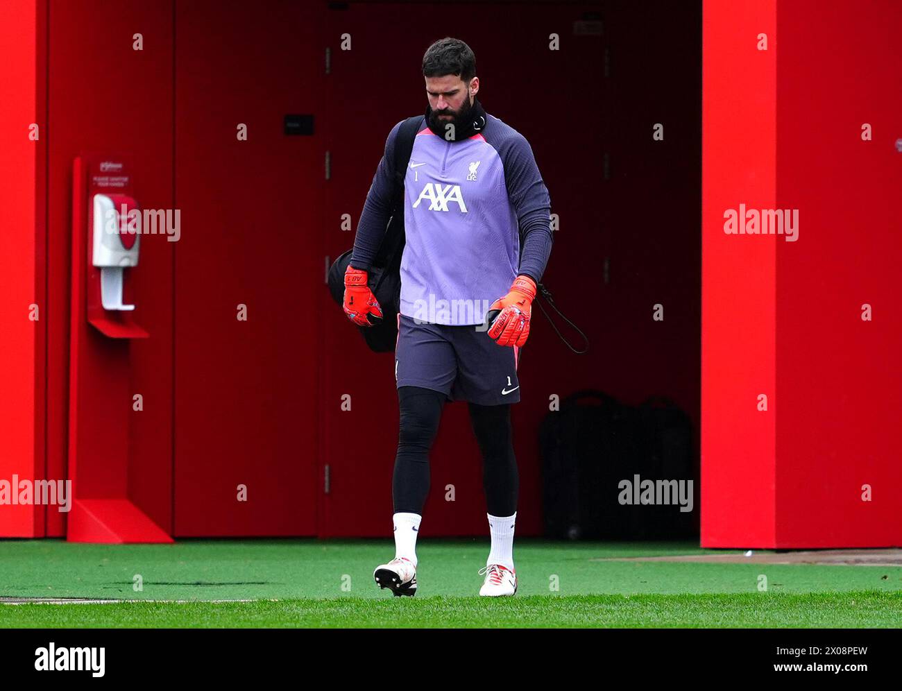 Liverpool goalkeeper Alisson Becker during the training session at the ...