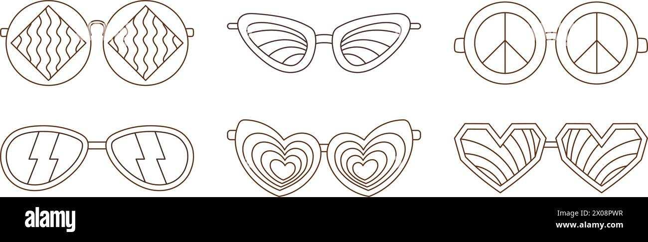 Retro Groovy sunglasses collection with different patterns black and ...