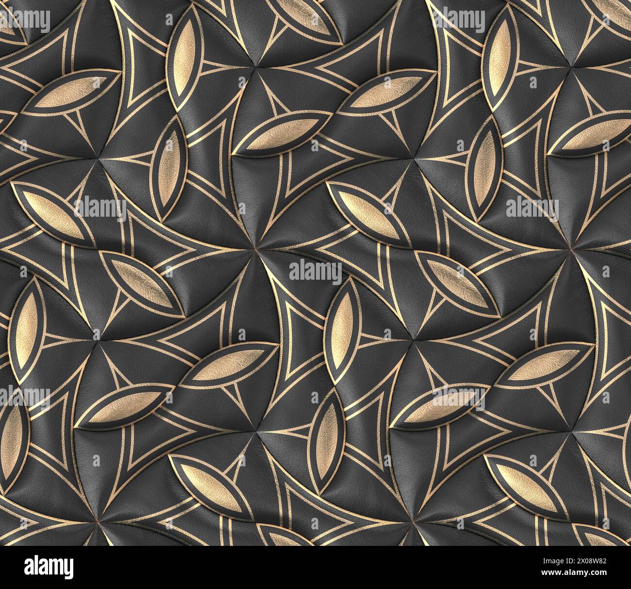 Black leather tiles with gold decor classic 3d wallpaper High quality ...