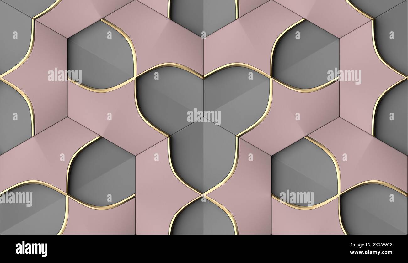 Luxurious 3D geometric wallpaper featuring a pink and gray design with ...