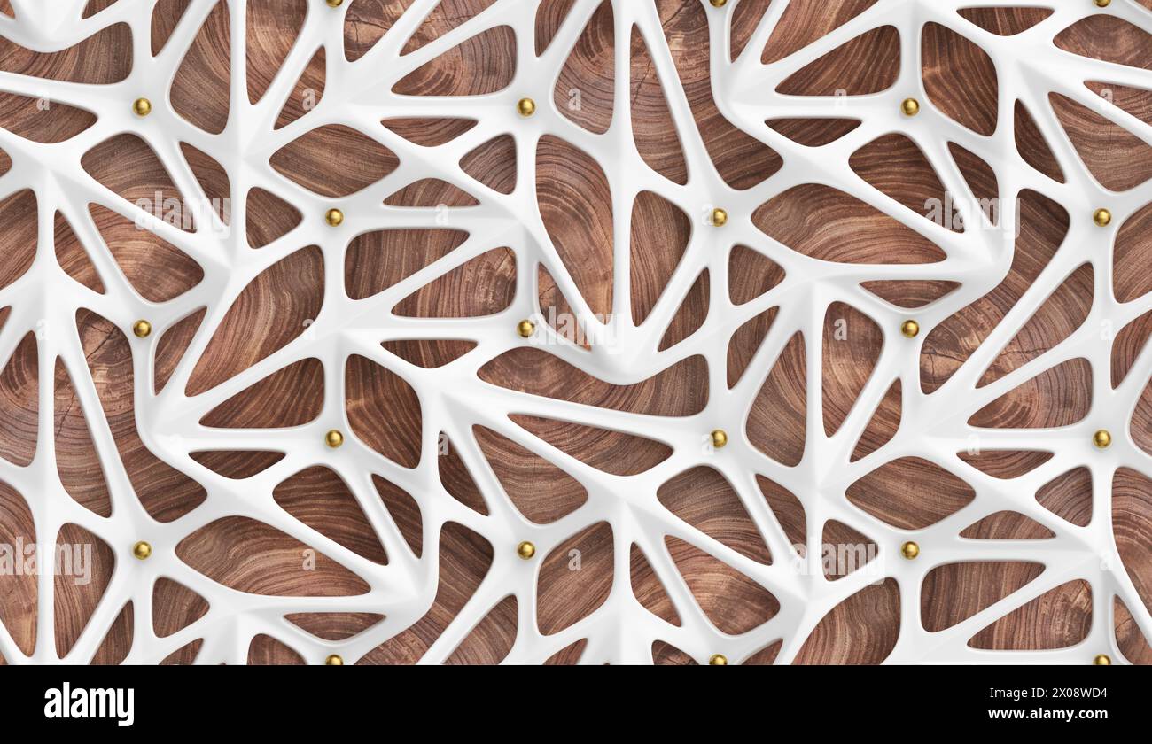 Two-layer 3d golden metal lattice on gray concrete background with high ...