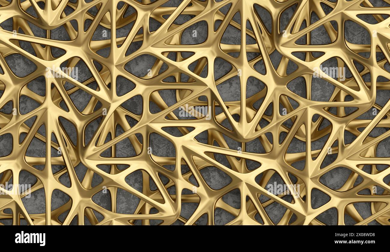 This striking image features a complex golden mesh pattern with a sleek ...