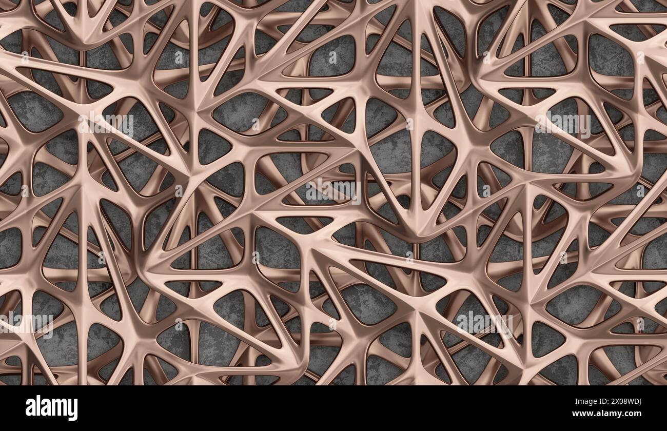 Two-layer 3d bronze metal lattice on gray concrete background High ...