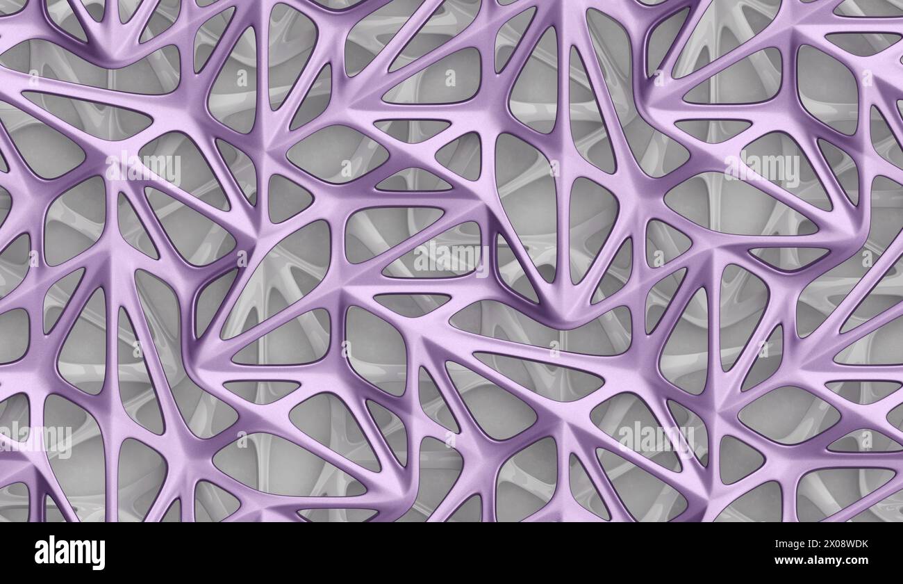 A 3D rendered image depicting a complex purple web-like structure over ...