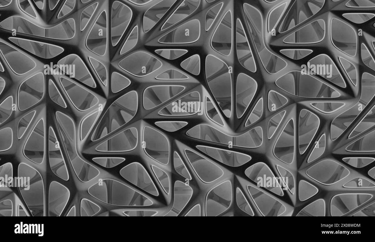 Monochrome abstract image showcasing a complex network texture resembling interconnected nodes ...